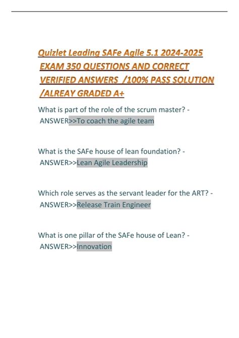 SAfe Agile Test EXAM QUESTIONS AND CORRECT VERIFIED ANSWERS PASS SOLUTION Stuvia US