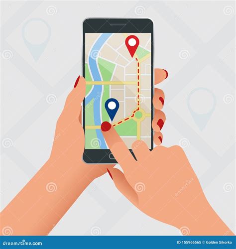 Flat GPS Navigation In The Phone With A Red And Blue Pointers GPS