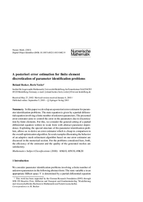 Pdf A Posteriori Error Estimation For Finite Element Discretization