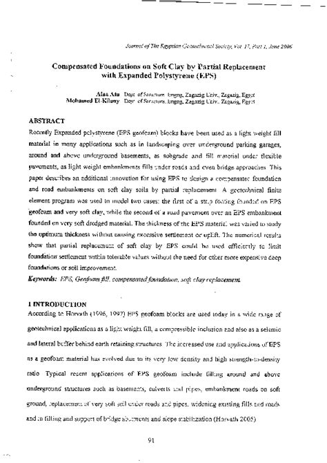 Pdf Compensated Foundations On Soft Clay By Partial Replacement With Expanded Polystyrene Eps