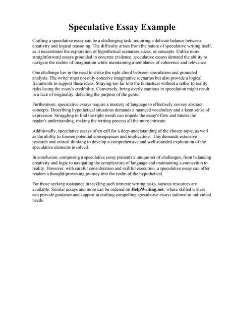Speculative Essay Example Pdf