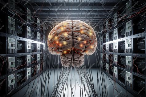 Premium Photo Human Brain With Wires And Cables Connected To Supercomputer Generative Ai
