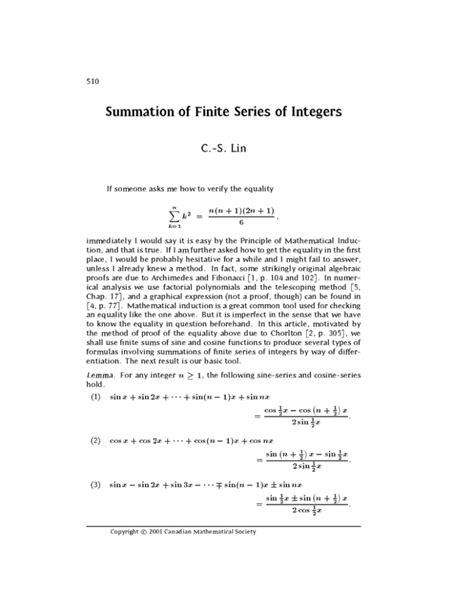 Summation Of Finite Series Of Integers
