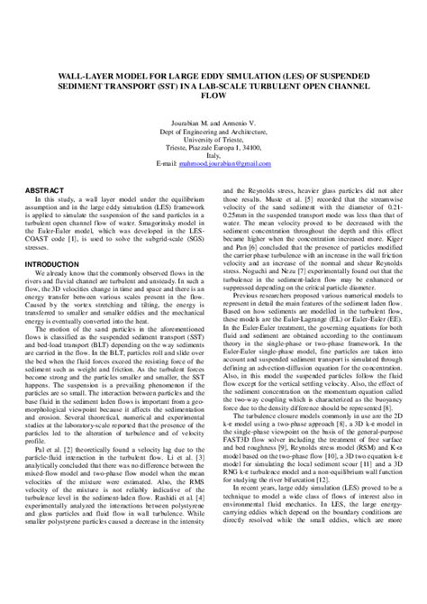 Pdf Wall Layer Model For Large Eddy Simulation Les Of Suspended Sediment Transport Sst In