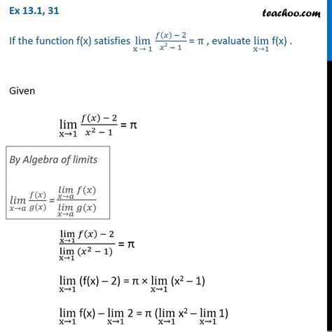 Ex 12 1 31 If Function F X Lim X 1 F X 2 X2 1 Pi