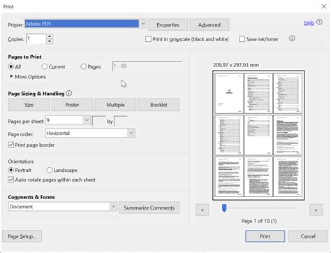 saving printing multiple pages per sheet from pd adobe product