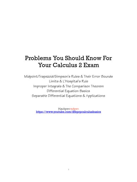 Problems You Should Know For Your Calculus 2 Exam Pdf Equations