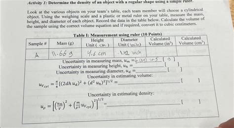 Solved Activity Determine The Density Of An Object With A Chegg