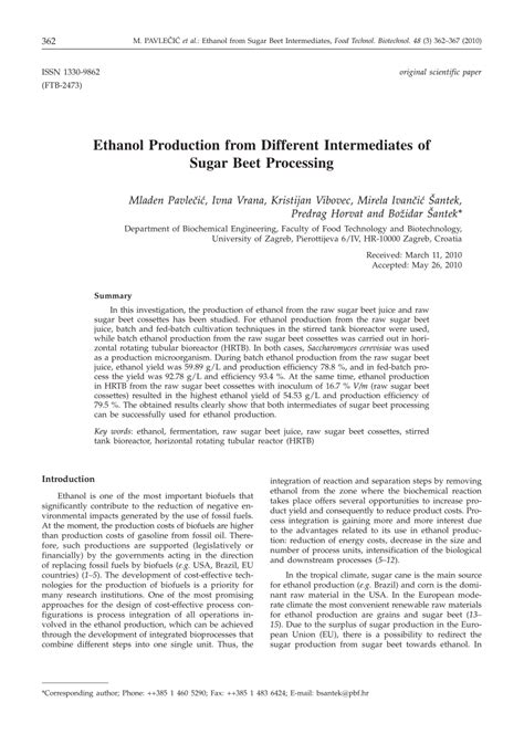 Pdf Ethanol Production From Different Intermediates Of Sugar Beet Processing