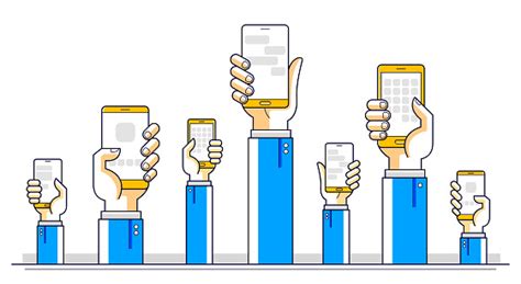 인터넷 통신 및 활동 사람들은 휴대폰을 들고 앱을 사용하여 손을 잡고 글로벌 네트워크 현대 통신 메신저 또는 소셜 미디어 개념 벡터 디자인 가리키기에 대한 스톡 벡터 아트
