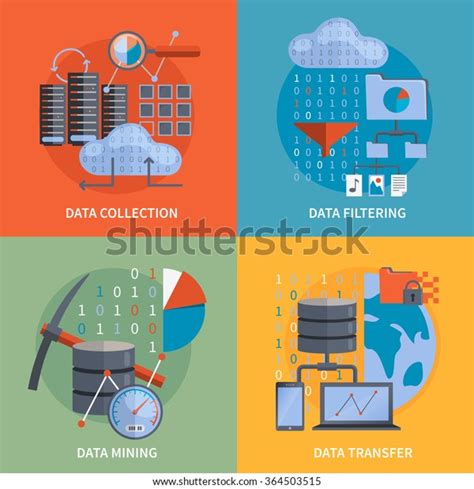 Data Processing 2x2 Flat Design Concept Immagine Vettoriale Stock