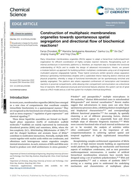 Pdf Construction Of Multiphasic Membraneless Organelles Towards Spontaneous Spatial