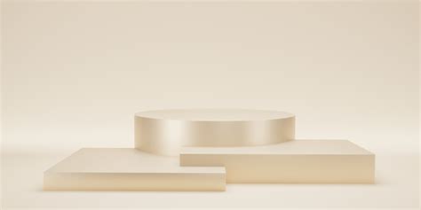 스튜디오 배경이 있는 추상적인 베이지색과 그라데이션 조명 배경 3d 렌더링 골드 제품을 보여주기 위한 빈 디스플레이 또는 클린룸