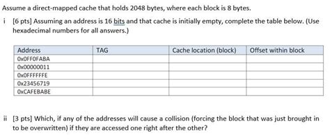 Solved Assume A Direct Mapped Cache That Holds Bytes Chegg