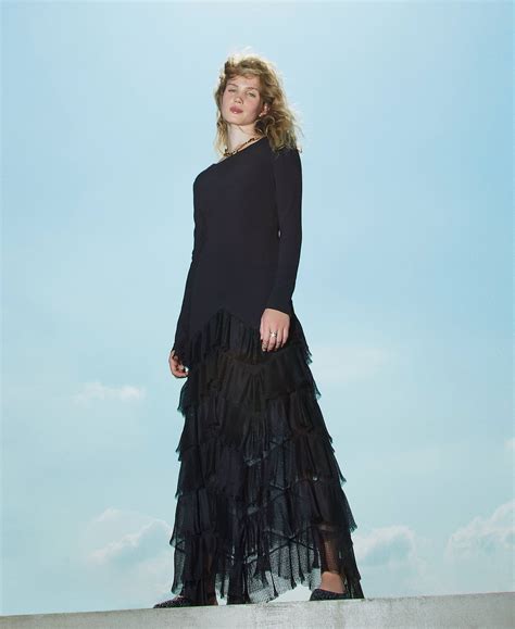 Длинное платье с оборками из плиссированного тюля 242tt2300 Twinset — купить в интернет магазине