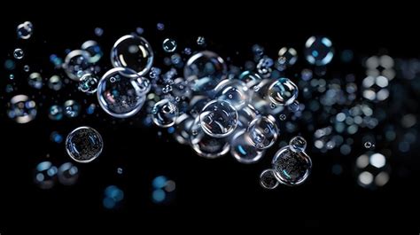 A Cluster Of Iridescent Bubbles Floating Against A Black Background Premium Ai Generated Image