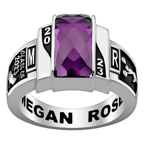 Ladies Sterling Silver Rectangular Birthstone Class Ring