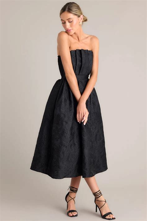 The Genevieve Black Jacquard Strapless Midi Dress Red Dress Boutique