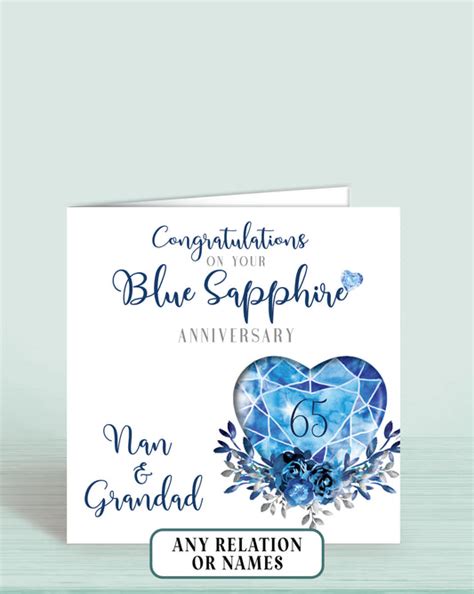 Blue Sapphire 65th Anniversary Cards Personalised 65th Blue Sapphire