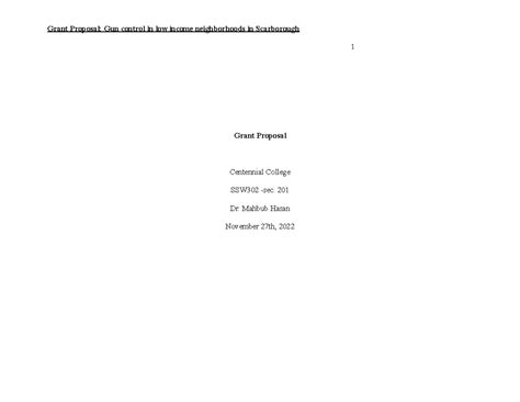 Grant Proposal Assignment Final Copy 1 Grant Proposal Centennial College Ssw302 Sec 201 Dr