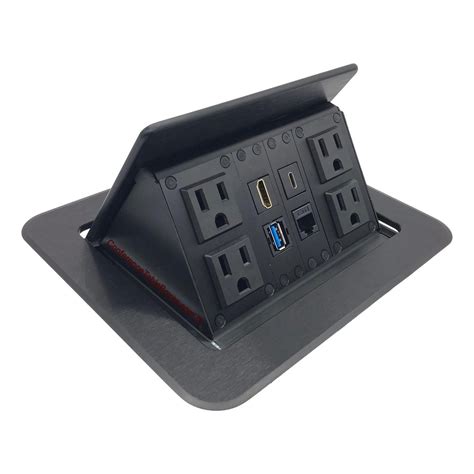 Pop Up Conference Table Box 4 Power Hdmi Cat6 Usb A Usb C Black Conference Table Boxes