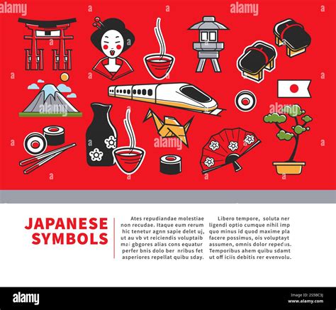 Japan Travel Poster Of Japanese Famous Landmark Symbols And Culture