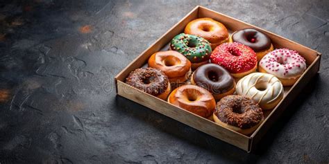 Box Of Assorted Pack Of Iced Donuts On Dark Background Generative By Ai
