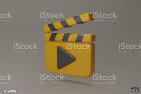 노란색 클래퍼 보드 아이콘입니다 미디어 플레이어 아이콘 비디오 플레이어 아이콘 필름 클래퍼 보드 비디오 영화 장비 3d 벡터 그림입니다 3차원 형태에 대한 스톡 벡터 아트