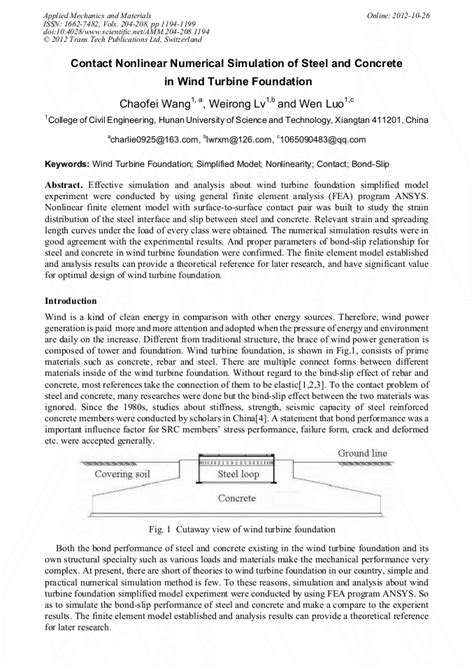 Contact Nonlinear Numerical Simulation Of Steel And Concrete In Wind Turbine Foundation