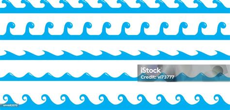 Ilustración De Conjunto De Bordes De Ondas Azules Sin Costuras Patrón