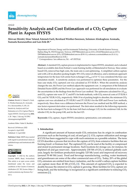 Pdf Sensitivity Analysis And Cost Estimation Of A Co2 Capture Plant