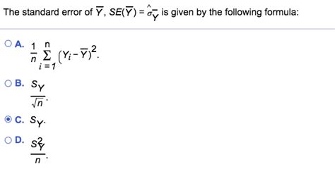 Solved The Standard Error Of SE Is Given By The Chegg Com