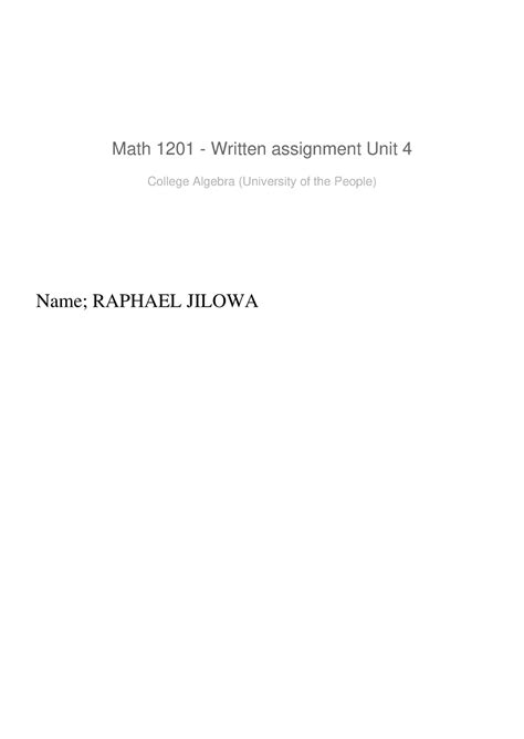 math 1201 wa 4 written assignment unit 4 math 1201 written