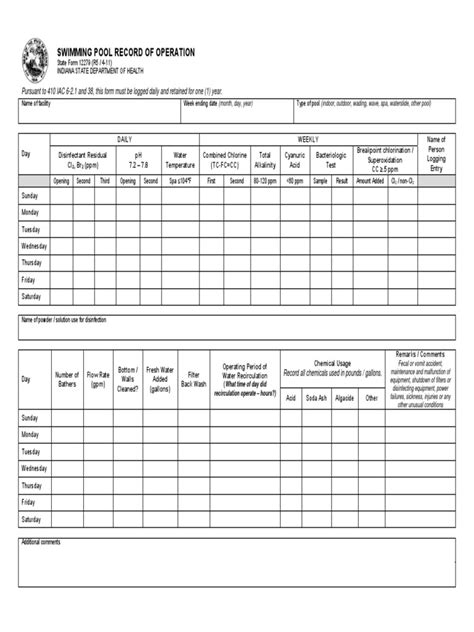Swimming Pool Record Of Operation Pdf Disinfectant Chlorine