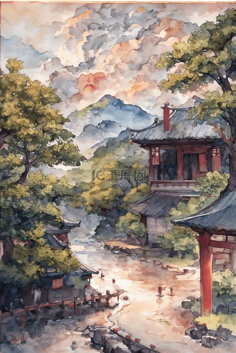 国风水彩画水墨画插画图片 千库网