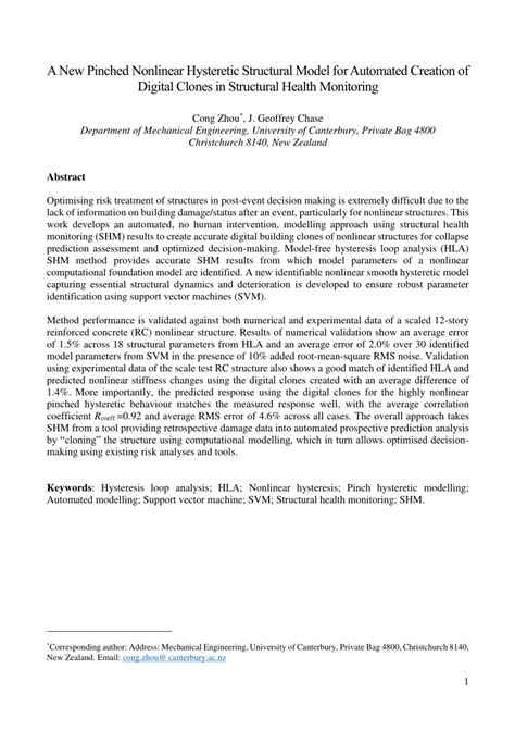 Pdf A New Pinched Nonlinear Hysteretic Structural Model For Automated