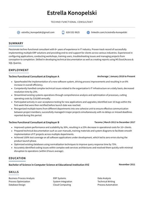 Techno Functional Consultant Resume Cv Example And Writing Guide