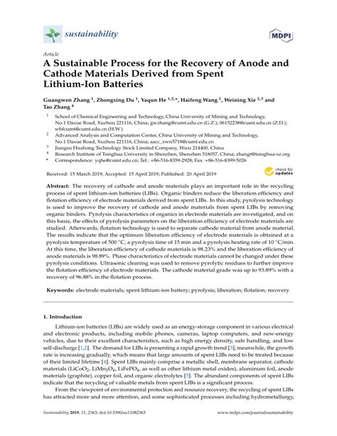 A Sustainable Process For The Recovery Of Anode And Cathode Materials Derived From Spent Lithium