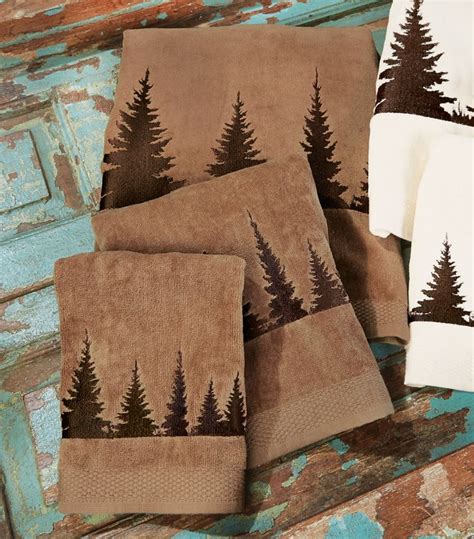 Pinewood Forest Towel Set Brown Cabin Towels And Washcloths Pine
