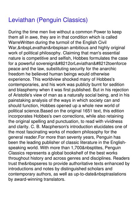 Ppt Pdf⚡ Leviathan Penguin Classics Powerpoint Presentation Free