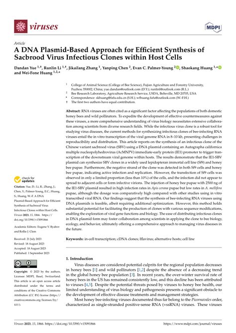 Pdf A Dna Plasmid Based Approach For Efficient Synthesis Of Sacbrood