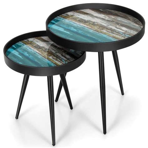 Angeles Home 19 5 In W X 21 In H Black Round Wood End Table With Wooden Tray Top And Steel