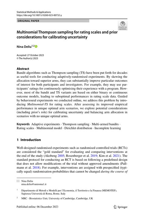 Pdf Multinomial Thompson Sampling For Rating Scales And Prior