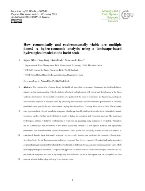Pdf How Economically And Environmentally Viable Are Multiple Dams A Hydro Economic Analysis