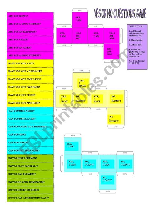 Yes Or No Questions Game Esl Worksheet By Maytechuna