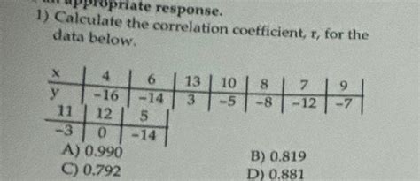 solved calculate the correlation coefficient x ﻿for the
