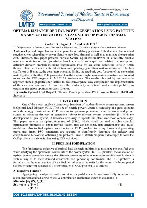 Pdf Optimal Dispatch Of Real Power Generation Using Particle Swarm