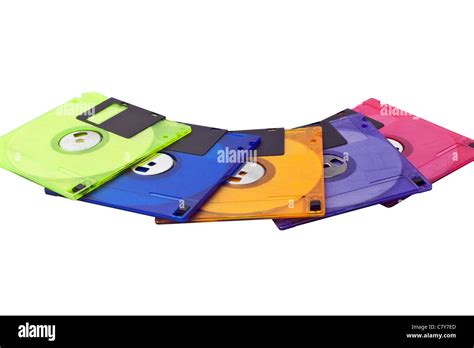 Multicolored Floppy Disks Spread Across White Background Stock Photo Alamy
