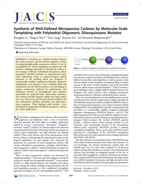 Pdf Synthesis Of Well Defined Microporous Carbons By Molecular Scale