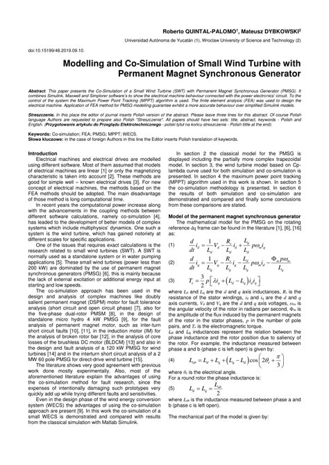 Pdf Modelling And Co Simulation Of Small Wind Turbine With Permanent Magnet Synchronous Generator
